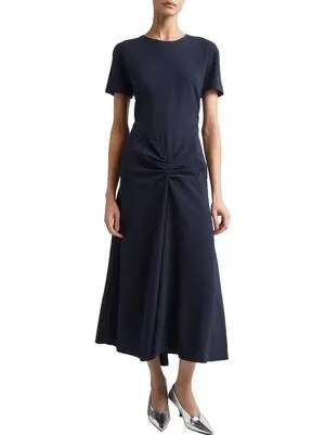 Victoria Beckham Gathered Detail Jersey Midi Dress - Navy