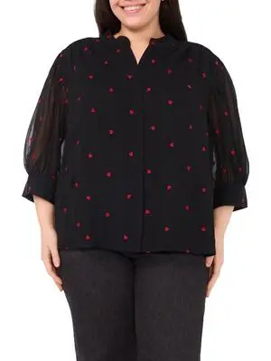 CECE DUPRAZ Heart Embroidered Button-up Shirt - Rich Black