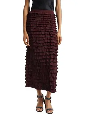 Ulla Johnson Mimi Ruffle Midi Skirt - Claret