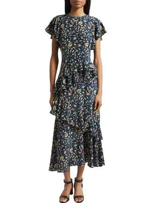 Ulla Johnson Amaia Ruffle Silk Maxi Dress - Midnight Garden