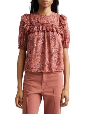 Ulla Johnson Jodie Puff Sleeve Floral Top - Oleander