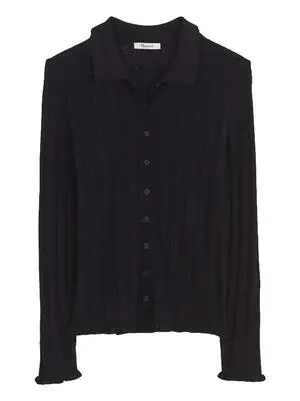 Madewell Ruffle Trim Pointelle Cardigan - Abyss