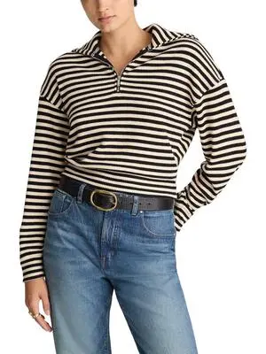 Madewell Stripe Rib-knit Half-zip Pullover - Jet Black