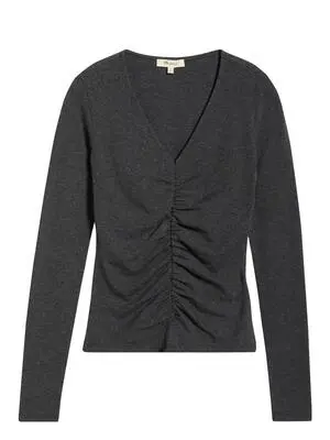 Madewell Shirred V-neck Long Sleeve Top - Heather Charcoal
