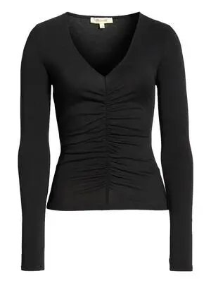 Madewell Shirred V-neck Long Sleeve Top - Jet Black