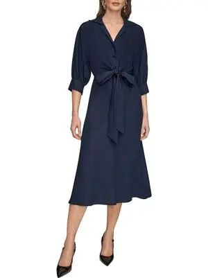 DONNA KARAN NEW YORK Linen Blend Midi Shirtdress