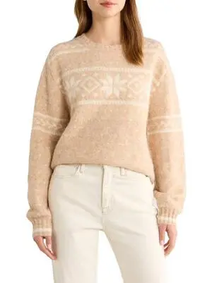 ALL IN FAVOR Fair Isle Crewneck Sweater - Beige Ivory