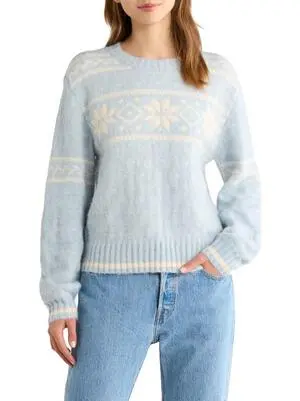 ALL IN FAVOR Fair Isle Crewneck Sweater - Lt Blue Ivory