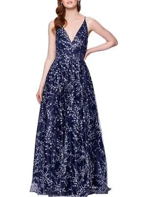 BLONDIE NITES Caviar Glitter Gown - Navy/peri