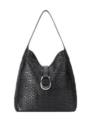 Staud Leather Hobo Bag - Black Woven