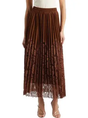 NIKKI LUND Sigrid Mixed Media Pleated Skirt - Brown