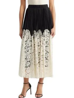 NIKKI LUND Renly Pleated Lace Midi Skirt - Ivory