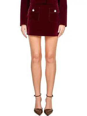 Endless Rose Velvet Mini Skirt With Jeweled Buttons - Merlot