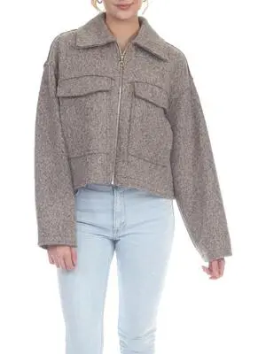 RAIN AND ROSE Faux Shearling Crop Utility Jacket Beige