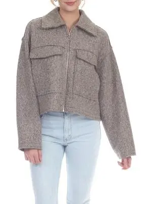 RAIN AND ROSE Faux Shearling Crop Utility Jacket Grey