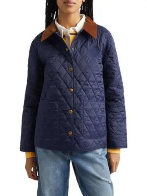 SPORTY & RICH Logo Crest Quilted Nylon Jacket - Dark Navy