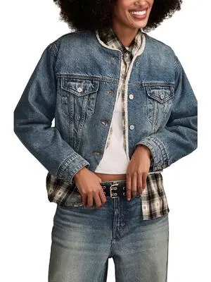 Lucky Brand Collarless Crop Denim Trucker Jacket - Cozy Cottage Wash