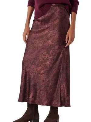 HUSH Simone Slinky Midi Skirt - Snake Print Brown
