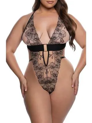 ROMA CONFIDENTIAL Orchid Blossom Embroidered Teddy - Nude/black