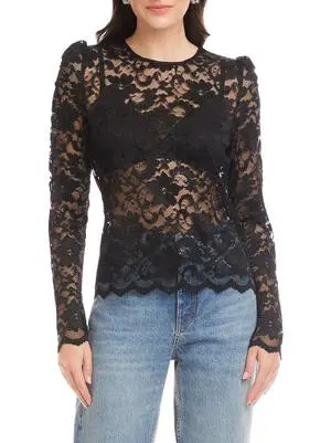 Fifteen Twenty Sheer Stretch Lace Top - Black