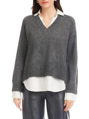 Fifteen Twenty Mixed Media Layered Sweater - Charcoal