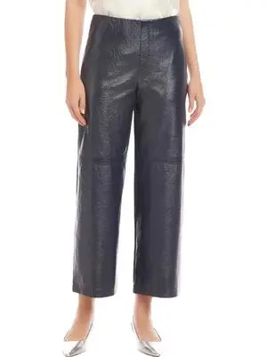 Fifteen Twenty Crop Wide Leg Faux Leather Pants - Navy