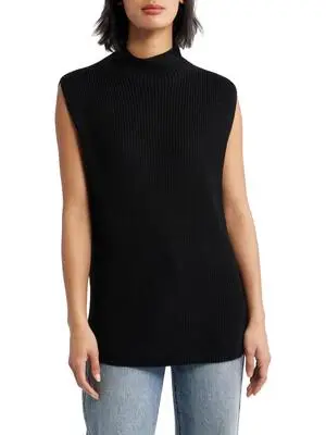 CLOTH & STONE Mock Neck Sleeveless Vest - Black