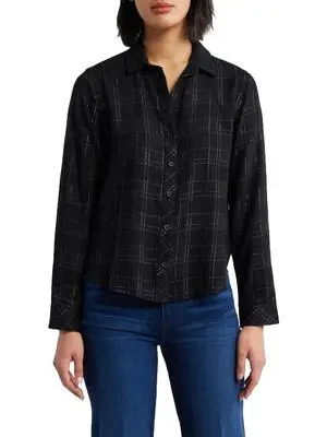 CLOTH & STONE Metallic Check Button-up Shirt - Black Lurex