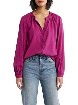 CLOTH & STONE Gathered Button-up Shirt - Fushia