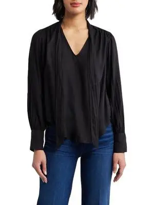 CLOTH & STONE Tie Neck Blouse - Black
