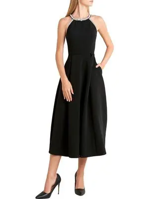 FREEMARKET Rhinestone Sleeveless Midi Dress - Black