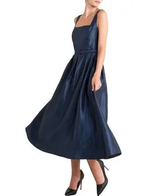 FREEMARKET Sleeveless Fit & Flare Satin Maxi Dress - Navy