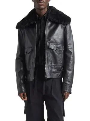 Dolce & Gabbana Leather Jacket With Genuine Shearling Collar - Nero
