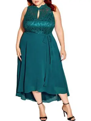 City Chic Lace Sleeveless High-low Dress - Teal