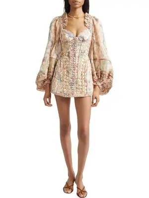 Zimmermann Rebellion Corded Long Sleeve Mini Dress - Spliced Floral