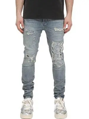 PURPLE BRAND Rip & Repair Beaded Skinny Jeans - Light Indigo