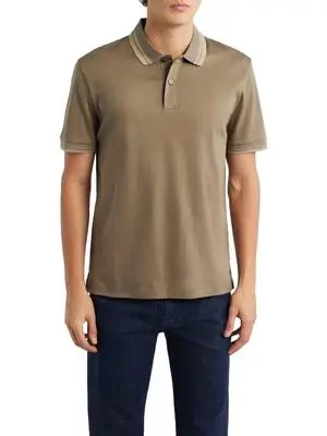 BOSS Parlay Tipped Cotton Polo - Open Brown
