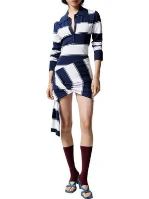Desigual Long Sleeve Stripe Polo Minidress - Navy Blue