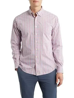 Johnnie-o Brantley Plaid Performance Button-down Shirt - Malibu Red