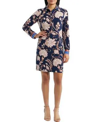 Julia Jordan Floral Long Sleeve Jersey Dress - Navy Multi