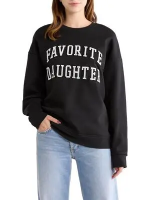 FAVORITE DAUGHTER Collegiate Embroidered Graphic Sweatshirt - Black/velvet White