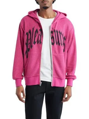 PLEASURES PLEASURES Twitch Graphic Waffle Knit Zip Hoodie Pink