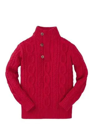 HOPE & HENRY Organic Cable Knit Sweater With Faux Leather Buttons Red
