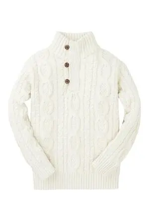 HOPE & HENRY Organic Cable Knit Sweater With Faux Leather Buttons - Soft White