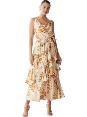 SAVEL Brianna Printed Midi Dress - Golden Palms