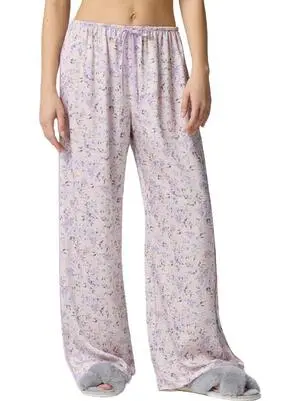 FLORENCE BY MILLS Drawstring Waist Satin Pajama Pants - Lavender Bouquet