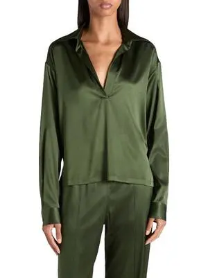 TOM FORD Stretch Silk Satin Polo - Moss Green