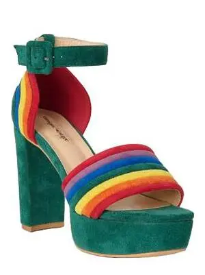 Unique Vintage Platform Peep Toe Pumps - Green Rainbow