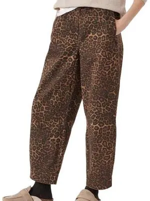 HUSH Barrel Leg Pull-on Pants - Brown Leopard Print