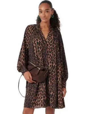 HUSH Printed Chiffon Mini Dress - Natural Leopard Brown